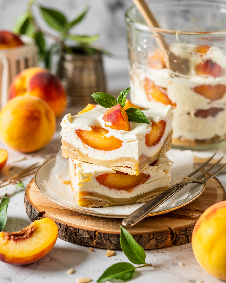 Peach Cobbler Icebox Squares - dreamlifecooking